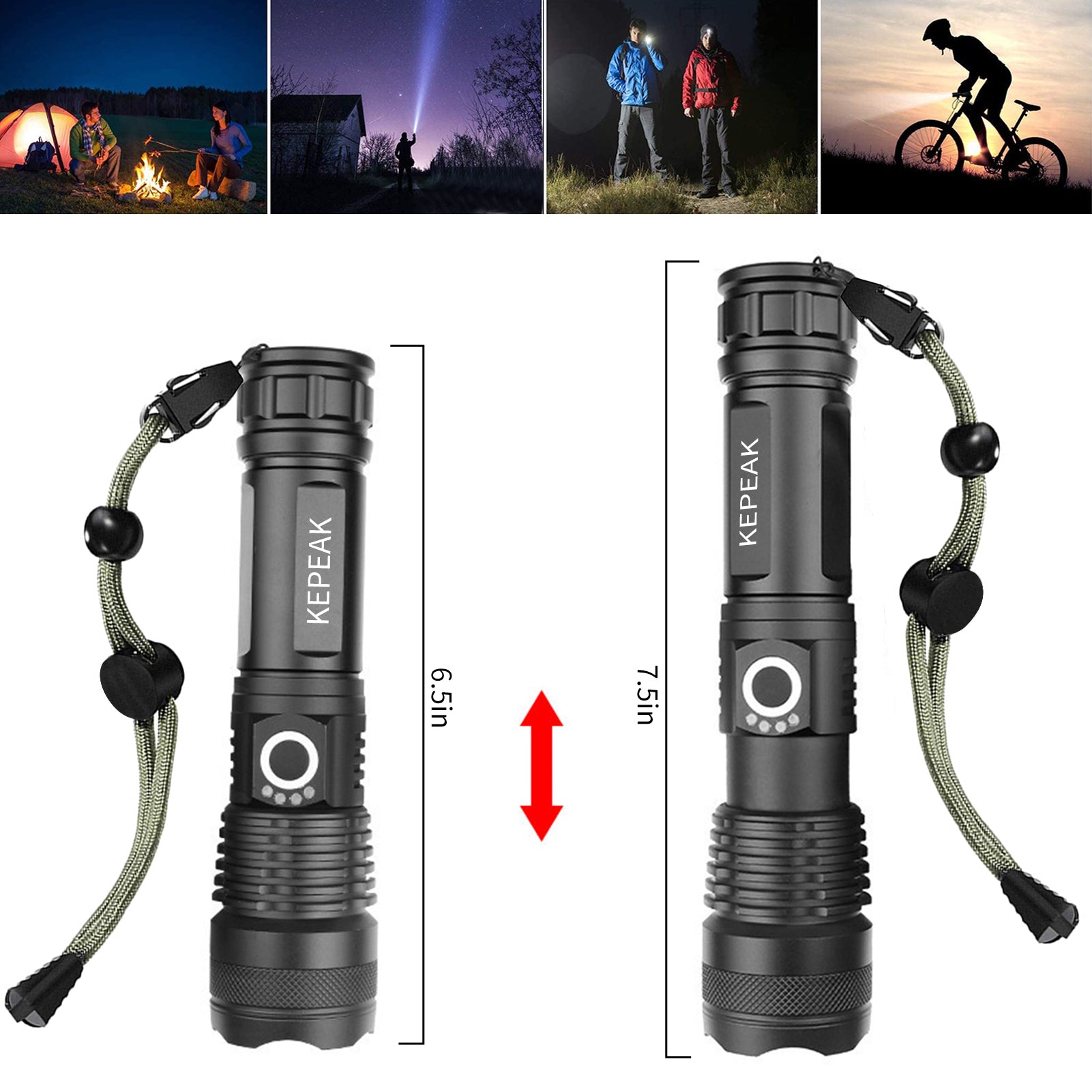 KEPEAK LED Flashlight USB Rechargeable, High Lumens Tactical Flashligh ...